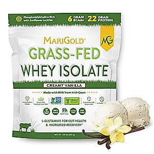 MariGold Grass-fed Whey Isolate Protein Powder - Creamy Vanilla Flavor - 1 Lb Bag | 100% Pure, Cold-Processed, Micro-Filtered, Undenatured, Non-GMO, rBGH Free, Soy Free, Gluten Free, Lactose Free