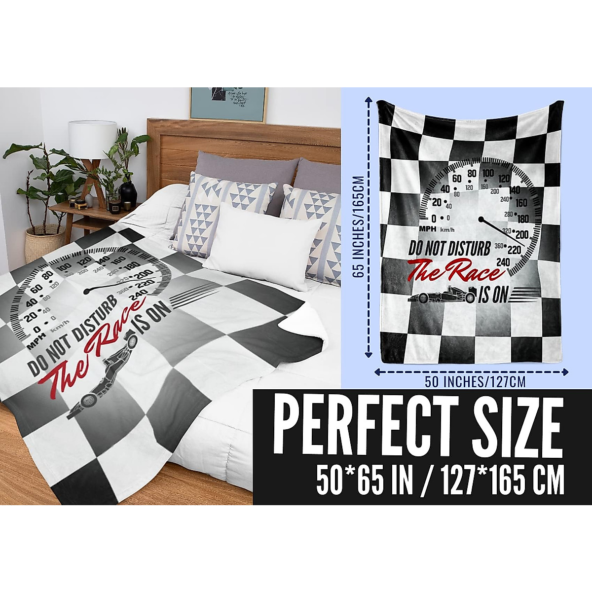 InnoBeta Car Racing Gifts, Cool Speed Racing Car Throw Blanket for Kids Boys 50"x65", Perfect for Sofa Bed Couch, Checkered Flag Racing Speed Blanket