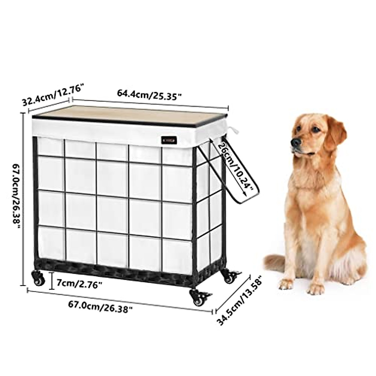 Laundry Hamper with Heavy Duty Caster Wheels; 3 Sections Clothes Hamper with Lid; 132L Laundry Basket with Removable Liner Bag; Laundry Sorter with Metal Handle (White)