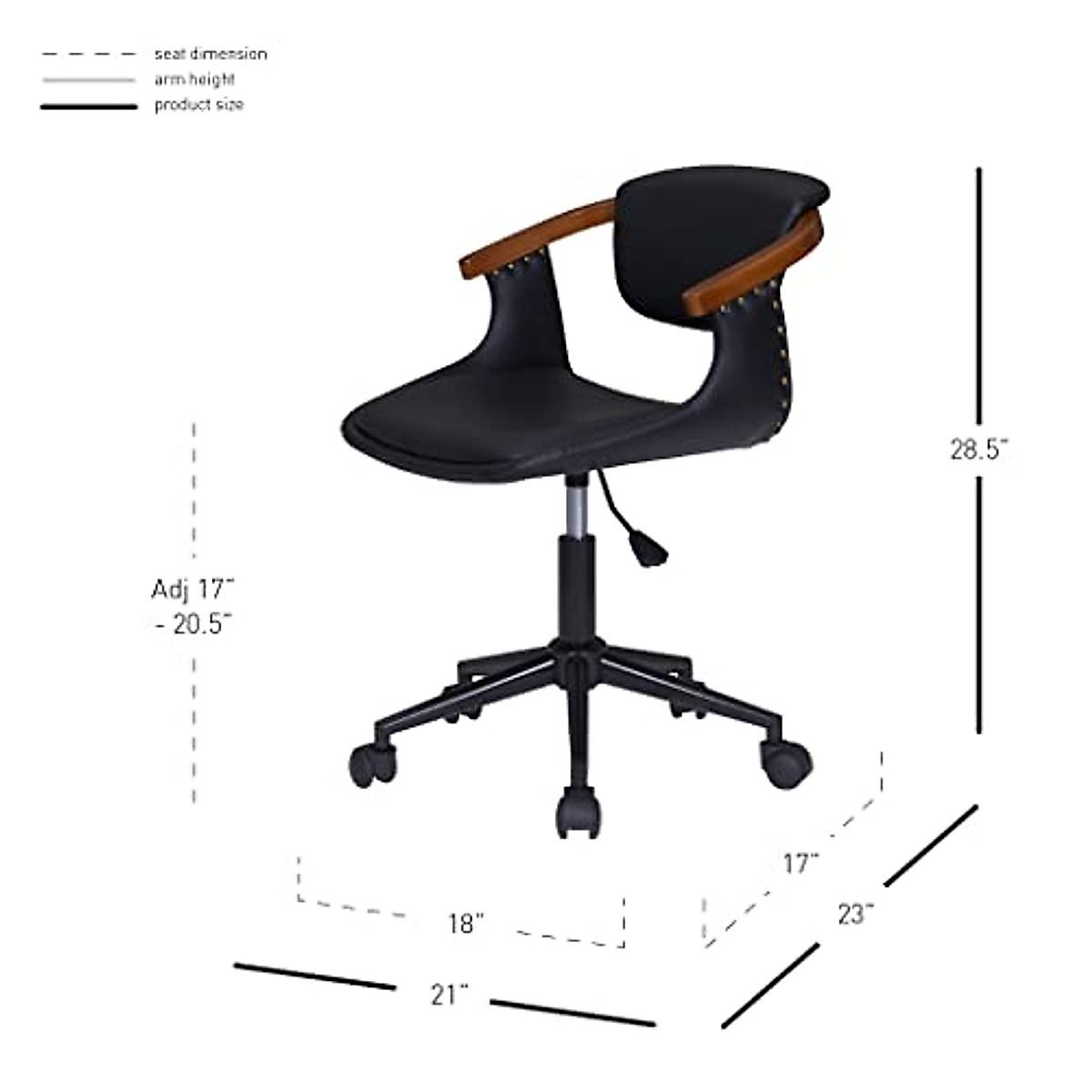 npd furniture and more Darwin PU Bamboo Office Chair, Black/Walnut