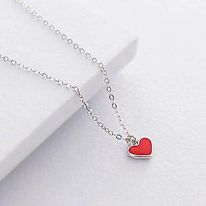 IDASANY Dainty Necklaces for Women Girlfriend Wife, Sterling Silver Tiny Red Heart Necklace Charm Layered Pendant for Valentines day Anniversary Birthday