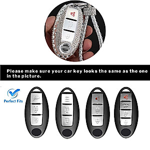 GeeGeeTop Car Key Case Key Shell Fob Key Cover Key Chain Lady Ring with Bling Diamond Crystals For Nissan Rogue Altima Maxima Infiniti Q50 60 Versa 2/3/4/5-Buttons Keyless Entry Remote Control Smart