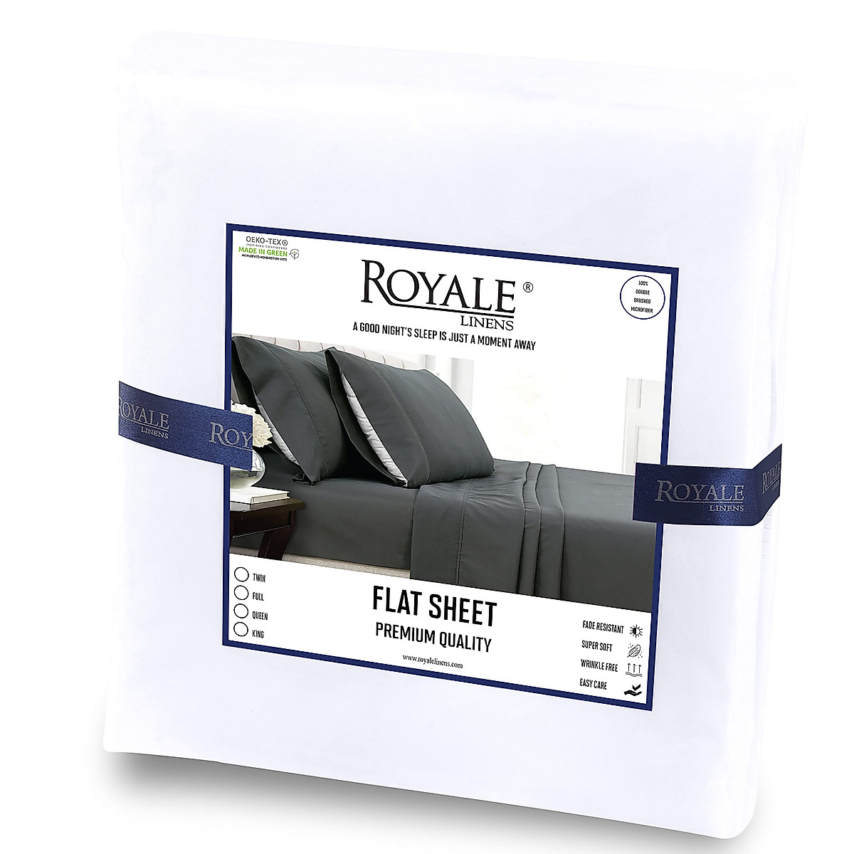 Royale Linens California King Flat Sheet - Ultra Soft Brushed 1800 Microfiber Flat Sheets Only - Wrinkle Free & Stain Resistant - Hotel Quality Top Sheet for Bed (King Cal, White)