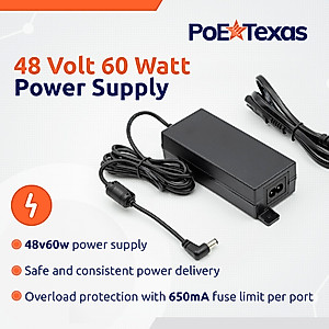 PoE Texas 12 Port PoE Injector with 48v60w Power Supply - 10/100 Data - Rack Mount - Add Passive Mode B 802.3af PoE to a Non PoE Switch for VoIP, WiFi AP, IP Camera, Security & Surveillance Systems