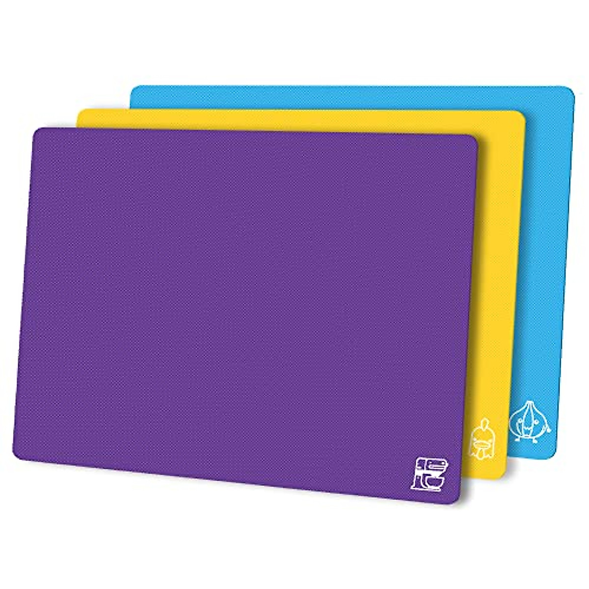 ZVP Flexible Plastic Cutting Boards for Kitchen Set of 3, Chopping Boards with Food Icon, Non-Slip Cutting Mats for Meat, BPA Free, Dishwasher Safe
