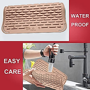 STARCONE Silicone Dish Drying Mat- Large Pastel Soft Brown/Tan 18"x16" 8mm High Ridges Mat Food Grade Safe Eco-Friendly Heat Resistant Non-Slip Fastest Drying Mat for Bathroom Kitchen Countertop