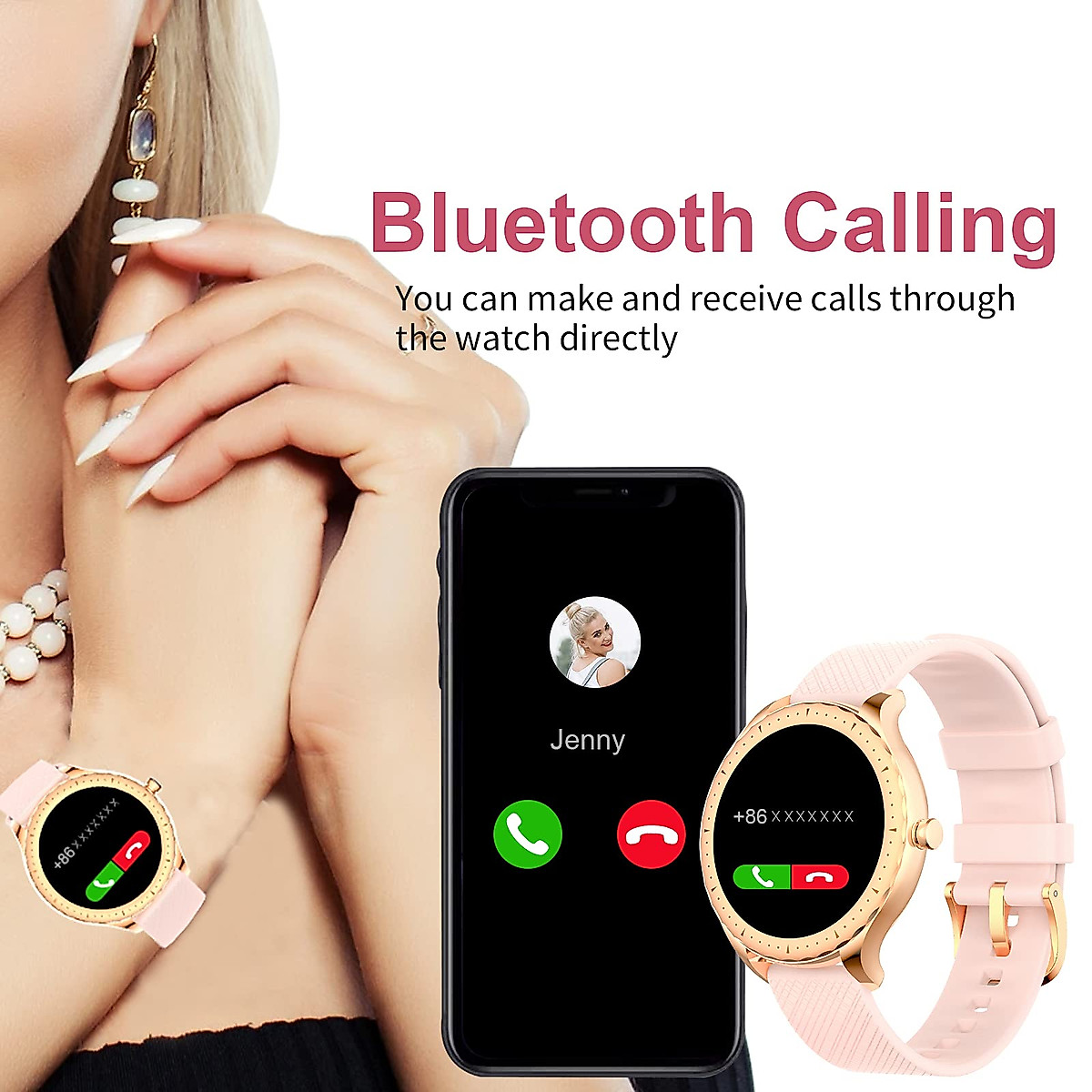 GADIXY Smart Watch for Women(Answer/Make Calls),Smartwatch for Android Phones iPhone,Fitness Tracker with Heart Rate,Sleep,Blood Oxygen Monitor (Pink)