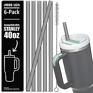 Jmoe USA 12" Straws for Stanley 40oz Adventure Quencher FlowState H2.0 | Replacement Plastic Straws Designed for Stanley 40oz Tumbler | 6-Pack Includes Cleaning Brush | Food Grade & BPA Free (Black)