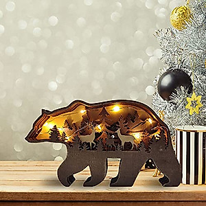 Linwnil Forest Animal Wooden Home Wall Sculptures Ornament,Multi-Layer 3D Wood Carving Art Shelf Table Wood Crafts Home Furnishing (Bear)