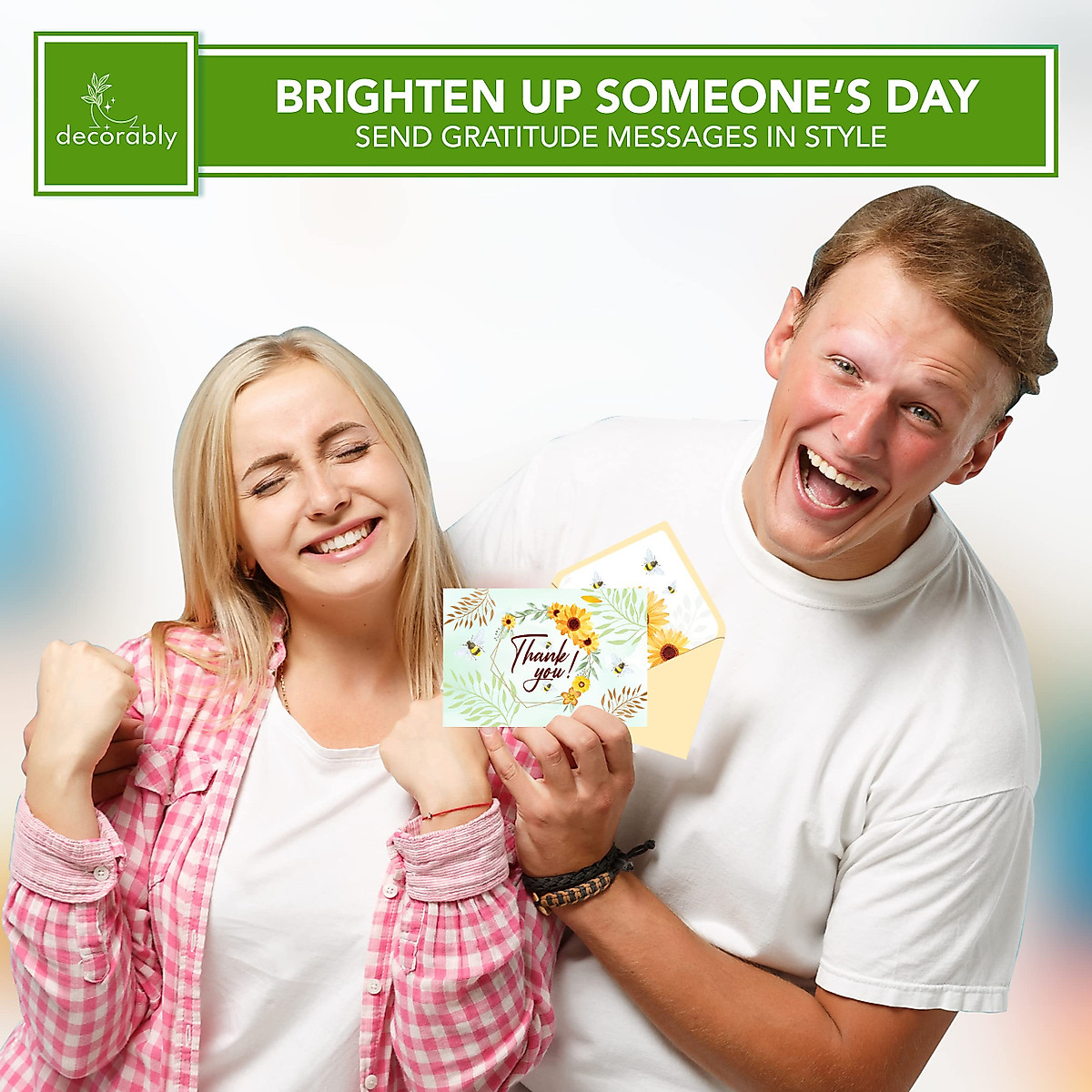 Decorably Thank You Cards with Envelopes & Stickers - 24 Pack Honey Bee Thank You Cards with Envelopes & Stickers, Blank Inside Bee Note Cards, 6x4in Bee Notecards, Bee Cards with Envelopes