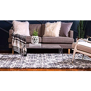 Unique Loom Hygge Shag Collection Modern Moroccan Inspired, Geometric Design, Plush & Cozy Area Rug, 8' 0" x 10' 0", Gray/Ivory