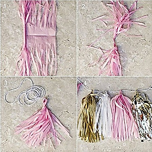 DIY Tissue Paper Tassels Party Decoration Supplies Sets 15 PCS Tassel Garland Banner for Birthday Party Bridal Shower Wedding Gold Garland Bunting Pom Pom (GM-Gold and Green)