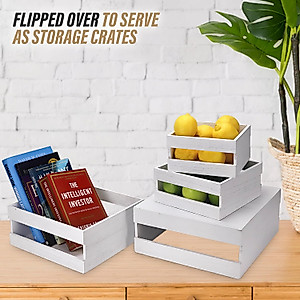 Set of 4 Rustic White Wooden Display Risers: Stackable Rustic Cake Stands, Whitewashed Decorative Cupcake & Appetizer Boxes for Wedding, Birthday, Parties - Versatile Dessert and Food Showcase