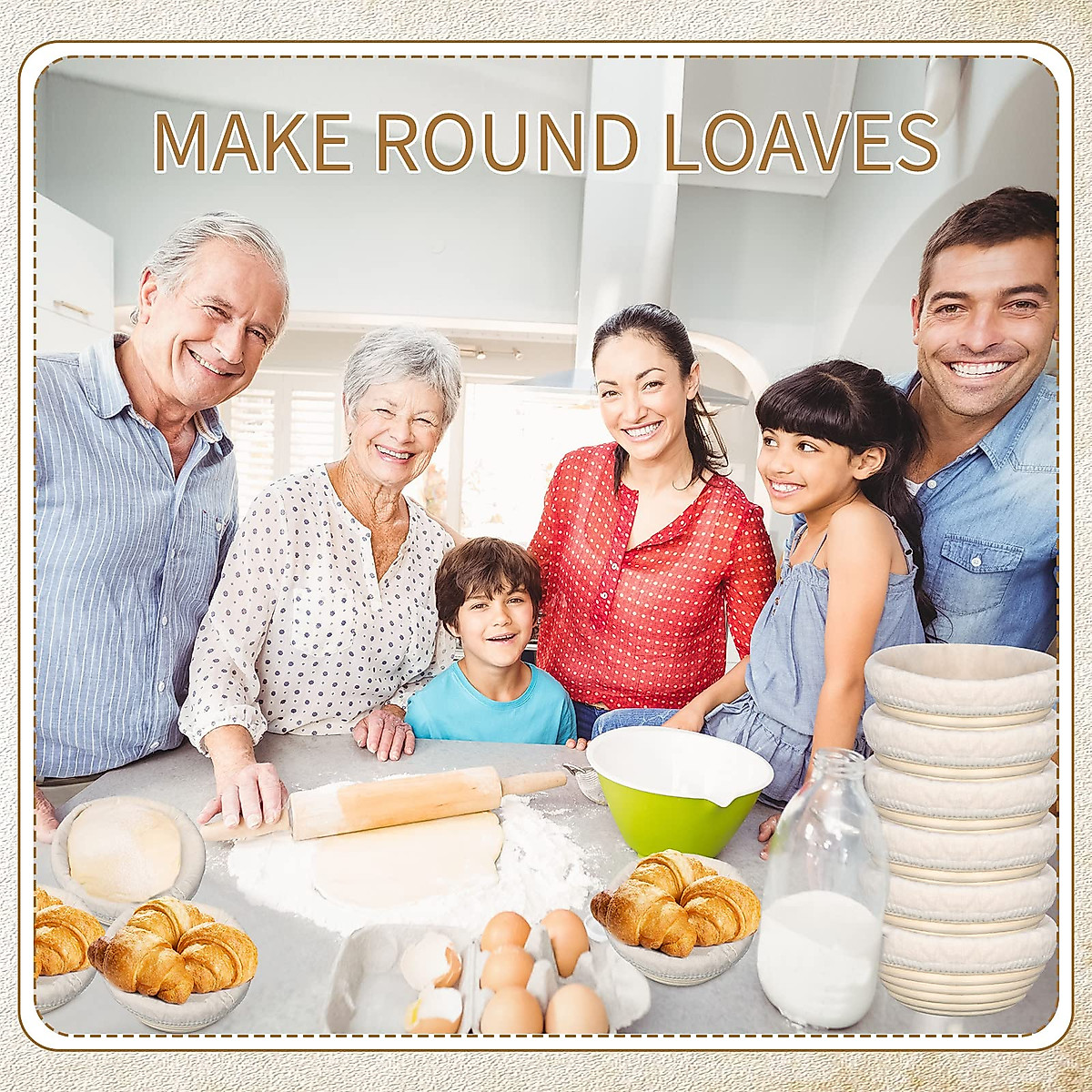 Irenare 10 Pcs Bread Banneton Proofing Basket Round Dough Sourdough Proofing Basket Rattan Bakery Baking Bread Bowl with Liner and Scraper Tool Set for Starter Gifts Professional Home Bakers (5 Inch)