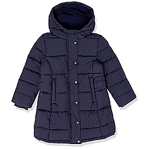 Amazon Essentials Girls' Long Heavyweight Hooded Puffer Jacket, Navy, Medium