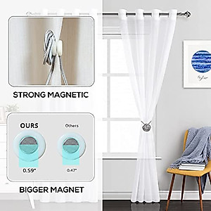 HIASTRA Strong Magnetic Curtain Tiebacks, 2 Pack Curtain Tie Modern Window Decorative Tie Backs for Curtains Rope Outdoor Holder for Sheer Blackout Drapes, Silver Grey