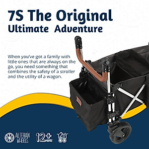 Keenz 7S+ Ultimate 4-Passenger Baby Toddler Wheeled Stroller Wagon w/Foldable Frame, Harnesses, Canopy Cover, Cooler Basket, & Storage Pockets, Black