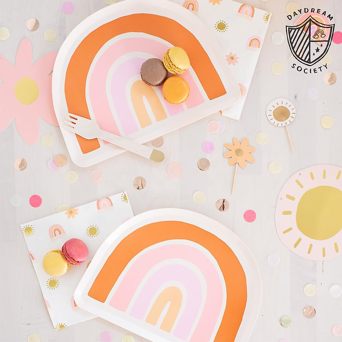 Daydream Society Boho Rainbow - Boho Stickers - Pack Includes 4 Boho Rainbow Sticker Sheets - Rainbow, Sun, and Flower Designs - Boho Rainbow Decor for Birthdays, Baby Showers, and Summer Gatherings