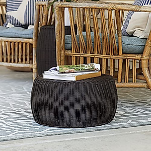 Household Essentials ML-5005 Resin Wicker Footstool Ottoman | Brown(16"D x 16"W x 9"H)