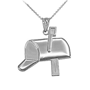 Mailbox Pendant Necklace in Polished 925 Sterling Silver, 16"