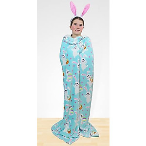Home Decor Bunny Velvet Fleece Throw Blanket: Colorful Bunnies on The Egg Hunt Fun, Spring Summer (Easter Bunny)