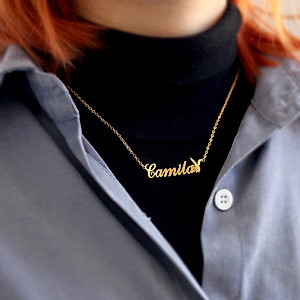 DayOfShe Easter Gifts Personalized Bunny Name Necklace 18K Gold Plated Name Plate Necklaces for Women