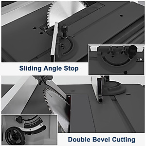 TUFFIOM 10inch Table Saw w/Port for Connecting Dust Collector, Portable Benchtop Table Saw w/ 60T Blade, Stand & Push Stick, 5000RPM, Adjustable Blade Height, 90°Cross Cut & 0-45°Bevel Cut, Gray