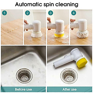 Household Electric Spin Scrubber Cordless Electric Cleaning Brush, Power Spinning Scrub Brush,Handheld Shower Cleaner Brush with 5 Replaceable Brush Heads for Kitchen/Bathroom/Wall