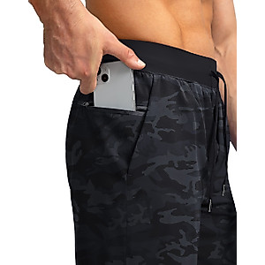 Men's Running Shorts with Zipper Pockets 7 Inch Lightweight Quick Dry Gym Athletic Workout Shorts for Men (Grey Camo, M)