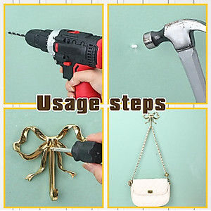 Lineshading 2 Pcs Christmas Wall Decor Gold Bow Knot Hooks Brass Bow Wall Hooks Door Hanger Towel Hooks Brass Coat Hooks Decorative Hooks for Christmas Bathroom Living Room Kitchen Decor (S)