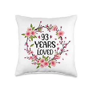93 Years Old Birthday Gifts for Women and Men Floral Old 93rd Birthday Women 93 Years Loved Throw Pillow, 16x16, Multicolor