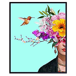 Hummingbird Flowers Tropical Wall Art & Decor - 8x10 Gifts for Women - Mexican Wall Art for Bedroom Home Office, Living Room - Floral Tiffany Blue Decor Picture Print - Hummingbird Wall Decor