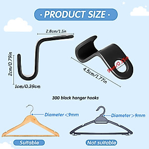 Fumete 300 Pcs Clothes Hanger Connector Hooks Hanger Extender Clips Heavy Duty Cascading Hangers Plastic Hanger Hooks Space Saver for Closet Space Saving Connection Hooks Coat Organizer(Black)