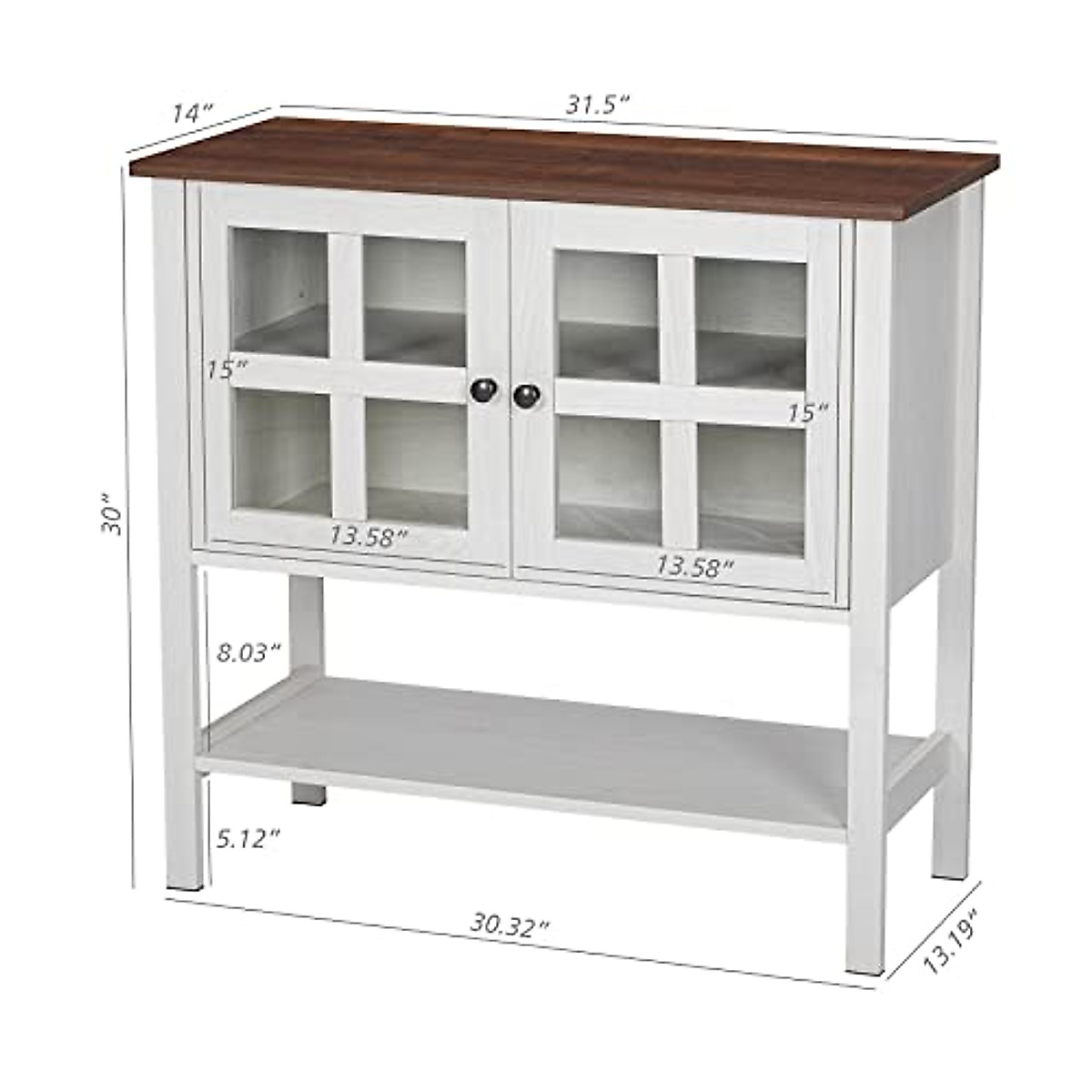 Spirich Home Sideboard Buffet Cabinet, Kitchen Storage Cabinet with 2 Glass Doors and Adjustable Shelf, Wood Cupboard Console Table for Dining Room White