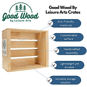 Good Wood by Leisure Arts Wooden Half Crate Craft Caddy in Unfinished Pine for Storage Wood crates, Large Decorative Boxes and centerpieces for The Home and Table 11.75" x 10x4.8"