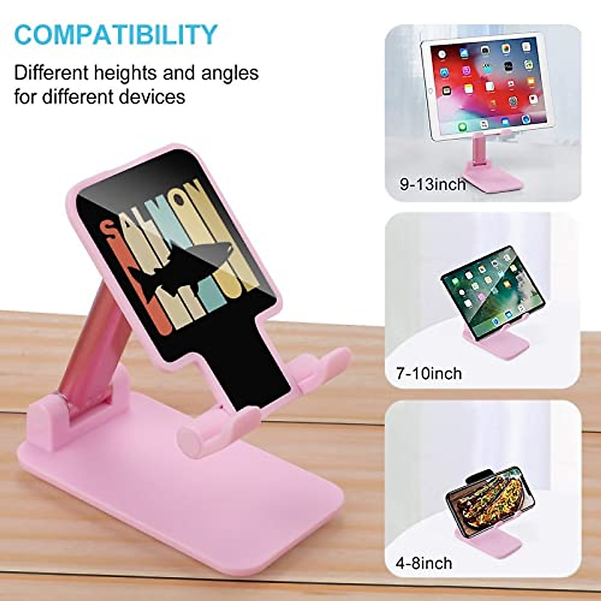 Vintage Style Salmon Print Cell Phone Stand Compatible with iPhone Switch Tablets Foldable Adjustable Cellphone Holder Desktop Dock (4-13")