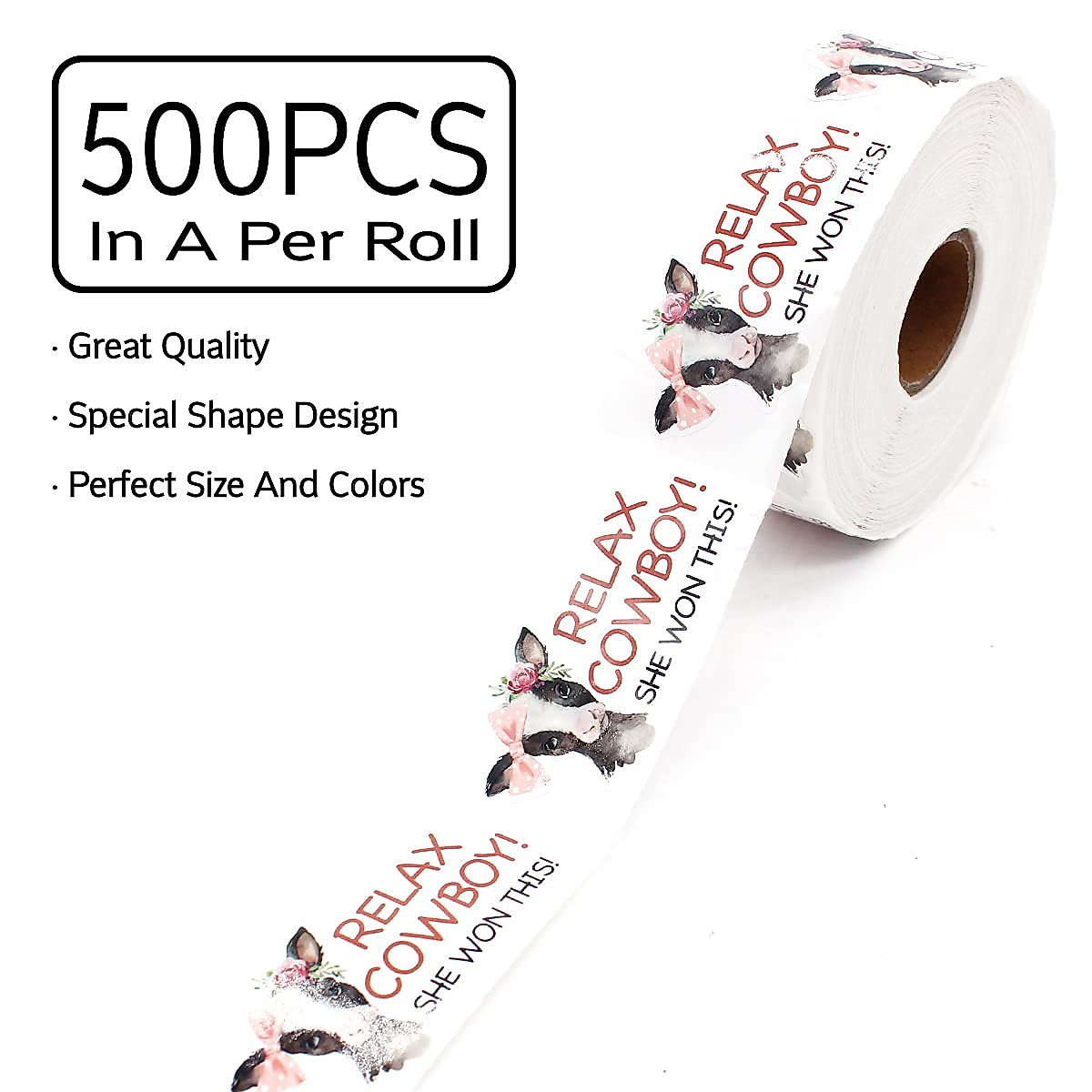 Wailozco Relax Cowboy She Won This Stickers,Thank You Stickers,Handmade Stickers,Small Shop Stickers,Envelopes Stickers for Small Business, Online Retailers,Handmade Goods,500 Labels Per Roll