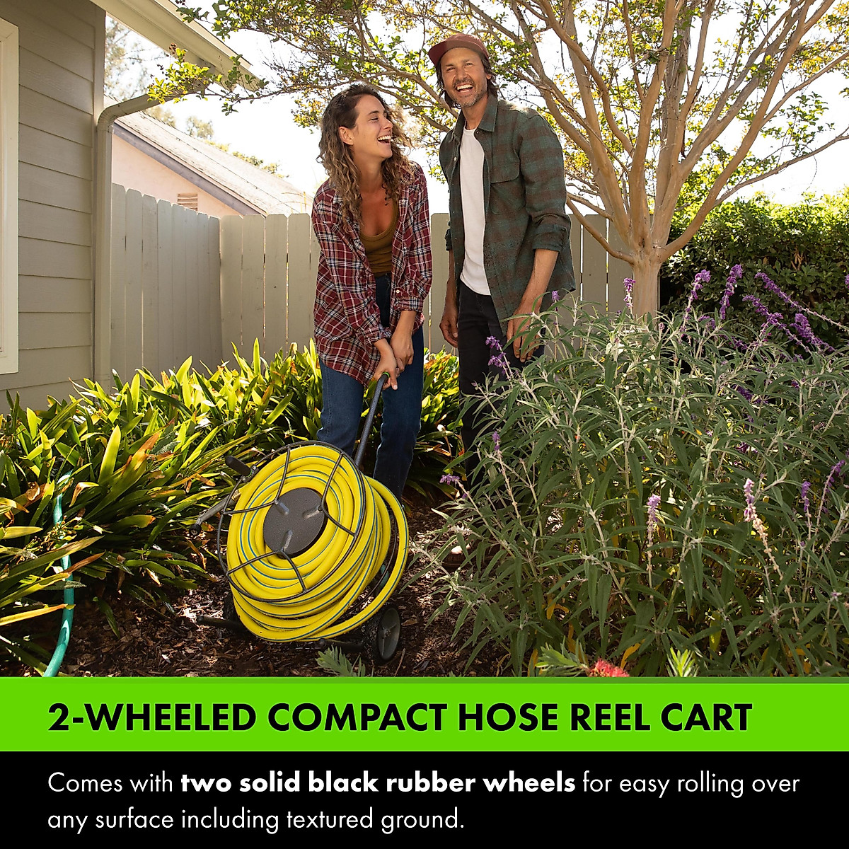 Yard Butler Compact Hose Reel Cart with Wheels Heavy Duty 100 Foot Metal Hose Reel Suitable for Gardens, Lawns, and Outdoor - IHTC-1