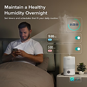 LEVOIT Smart Cool Mist Top Fill Humidifiers for Bedroom with Sensor, Auto Humidity Setting , APP & Voice Control, Essential Oil Diffuser, Ultra Quiet Operation, Super Easy Top Fill, 3L, White