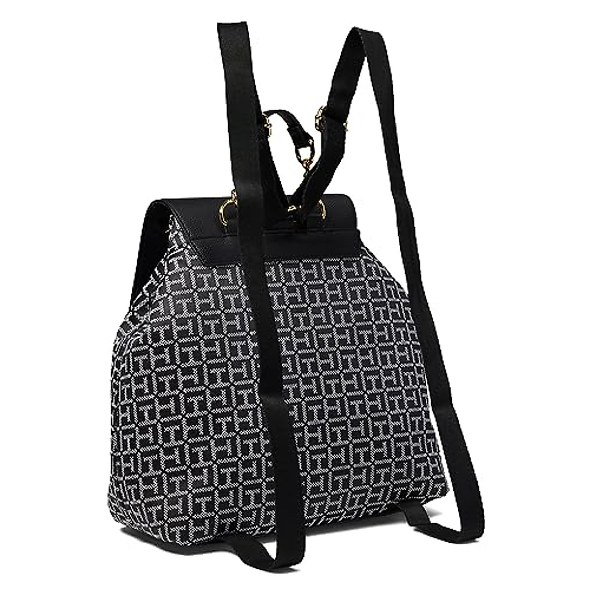 Tommy Hilfiger Maxine II Flap Backpack w/Hangoff Square Monogram Jacquard Black/White One Size