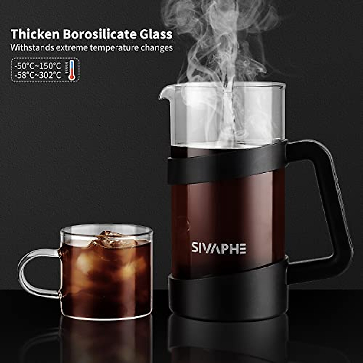 Sivaphe Small French Press 12oz Light-weight Durable High Borosilicate Carafe/Tea Maker Single Serve Coffee Press Frothed Brewer