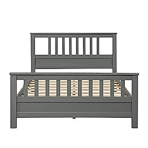 JULYFOX Grey Bed Frame Full 500lb Heavy Duty, Hard Wood Platform Bed with Headboard Slatted Footboard No Box Spring Needed(Full, Gray)