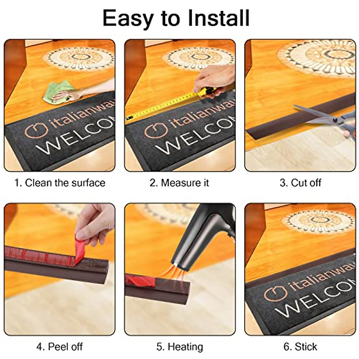 Vickes 9.8 ft Floor Transition Strip Self Adhesive Carpet & Flooring Transitions Edging Trim Strip PVC Threshold Transitions Suitable for Threshold Transitions with a Height Less Than 5 mm, Brown