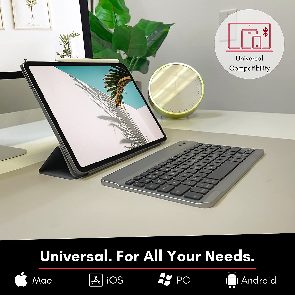 Macally Backlit Bluetooth Keyboard (Universal 7 Colors, Small, Portable) for iPad Pro/Mini, iPhone, Android, Kindle Fire, Samsung Note 9 - BTBLTABKEYSG