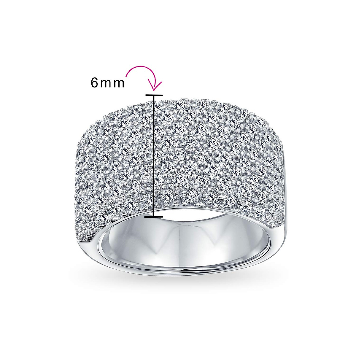 Personalized Micro Pave AAA Cubic Zirconia Cocktail Anniversary Wide CZ Pave Anniversary Statement 1/2 Eternity Wedding Band Ring For Women .925 Sterling Silver Customizable