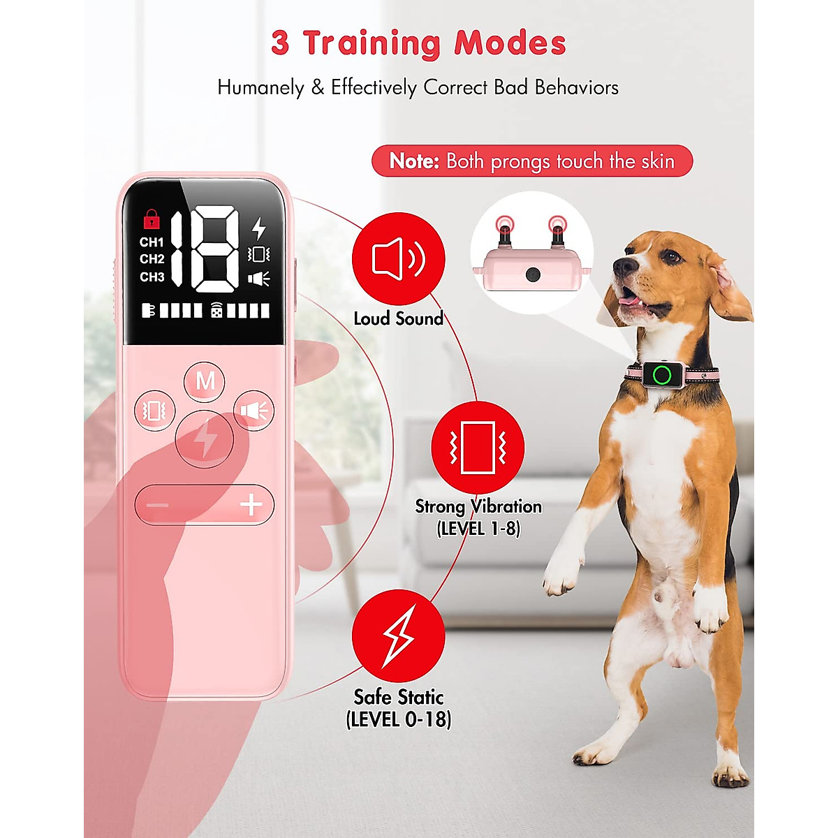 Haoteful Dog Shock Collar with Remote 2600FT, Shock Collar for Large Dog, Medium Small Dogs 8-120lbs, Electric Dog Training Collar with 3 Modes Beep, Vibration, Static Shock, Security Lock (Pink)