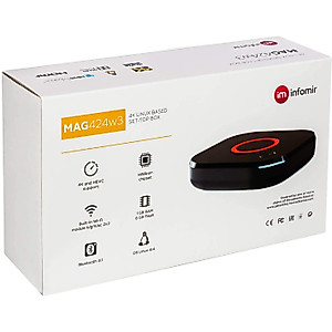 Infomir Mag 424 W3 (Mag 424W3) 4K 2160P Hevc 600Mbps Built-in Dual Band WiFi, Bluetooth, HDMI Cable 1 GB RAM, 8 GB eMMC (Faster than Mag 324w2 322W1)