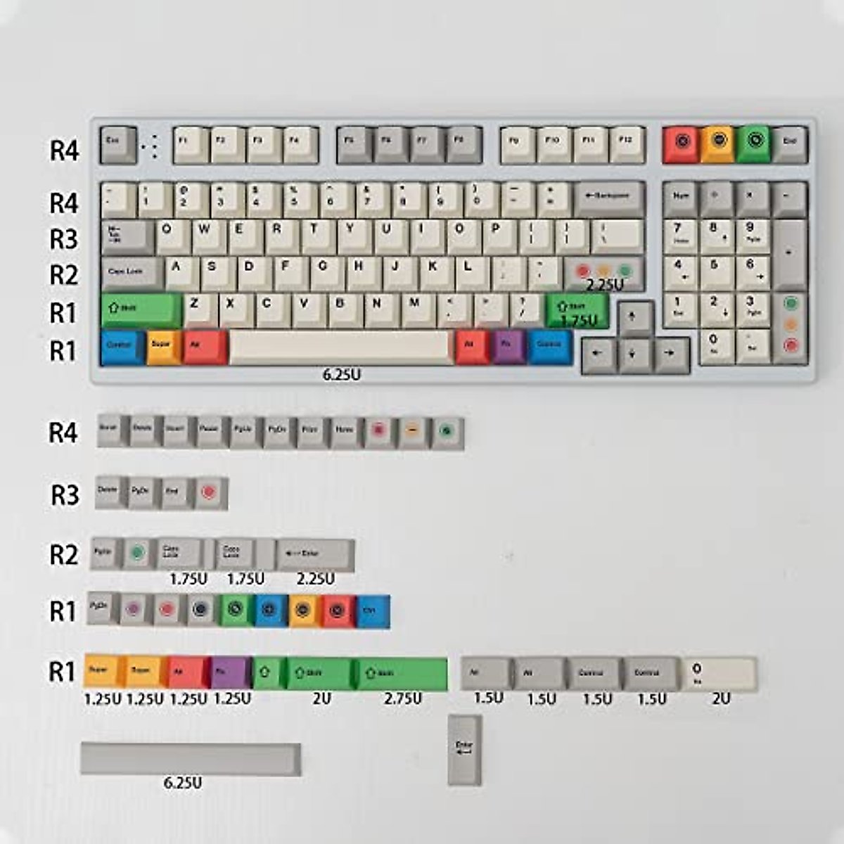PBT Grey White Keycaps Set Cherry Profile 141 Keys Custom Dye-Sub Keyboard Keycaps for 60% 65% 70% 100% Cherry Gateron MX Switches Mechanical Keyboards