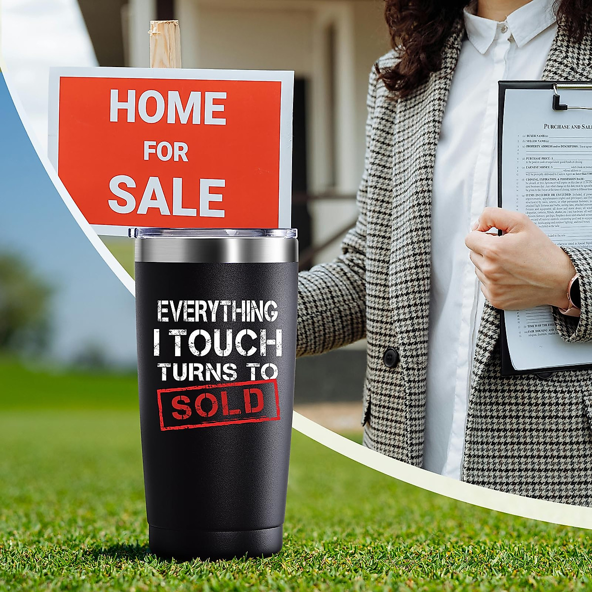 WOELIVE Realtor Gifts - Closing Gifts for Realtors - Everything I Touch Turns To Sold - Real Estate Agent Gifts for Women Men - Cool real estate agent supplies -20oz Insulated Stainless Steel Tumbler