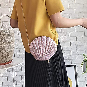 MANZONI Women Girls Little Seashell Purse -Body Shoulder Bags Sequins Chain Purse, White